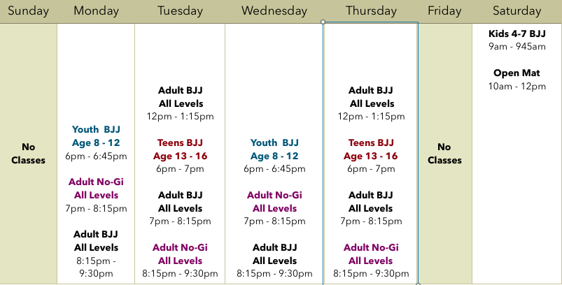 Class Schedule – method bjj